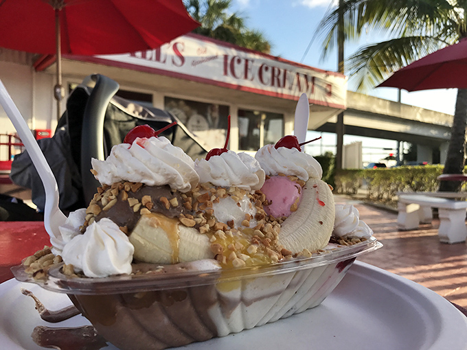 The banana split at Wall's isn't just dessert&mdash;it's a tropical vacation in a boat, where every bite is a postcard moment worth savoring.