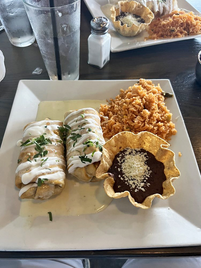 Some plates are so perfectly composed they deserve gallery wall space. This chimichanga presentation turns lunch into an edible exhibition.