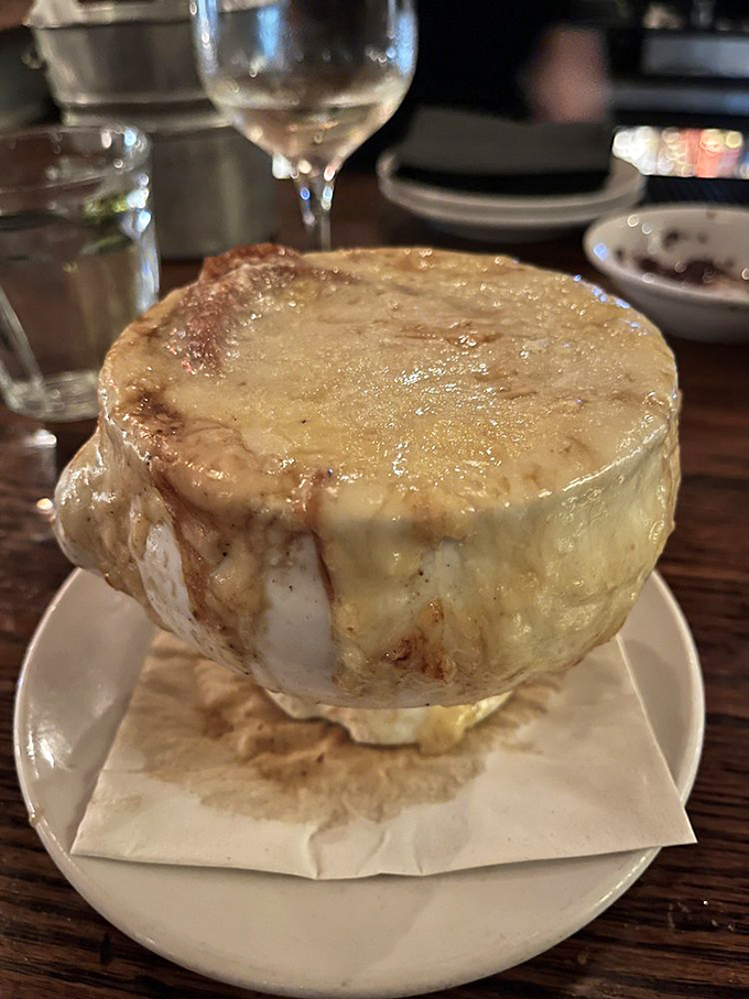 Behold the bubbling masterpiece! The ratio of golden cheese to broth is mathematical perfection that would make even French mathematicians proud.