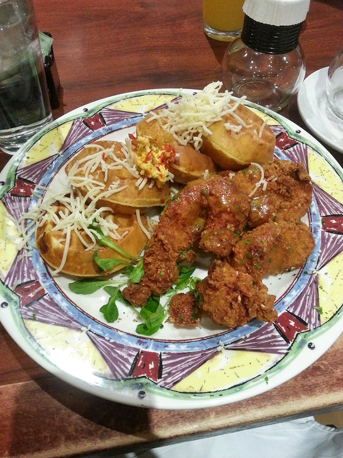 Savory meets sweet in this artful arrangement that makes other breakfast plates look like they're not even trying. The garnish adds color like confetti at a morning celebration.