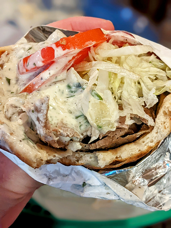 Look at that tzatziki-to-meat ratio! This gyro understands the importance of balance in life &ndash; a philosophy you can actually eat.