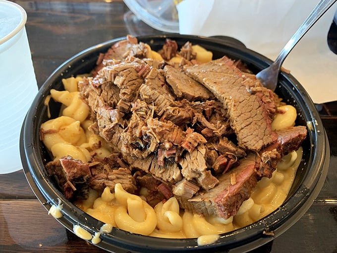 Brisket mac & cheese: where comfort food gets a smoky promotion. This isn't just dinner—it's therapy you can eat with a fork.