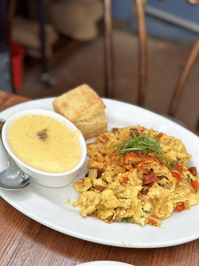 Eggs shouldn't be this exciting, but when they're scrambled with andouille sausage and vegetables, suddenly breakfast is the main event.