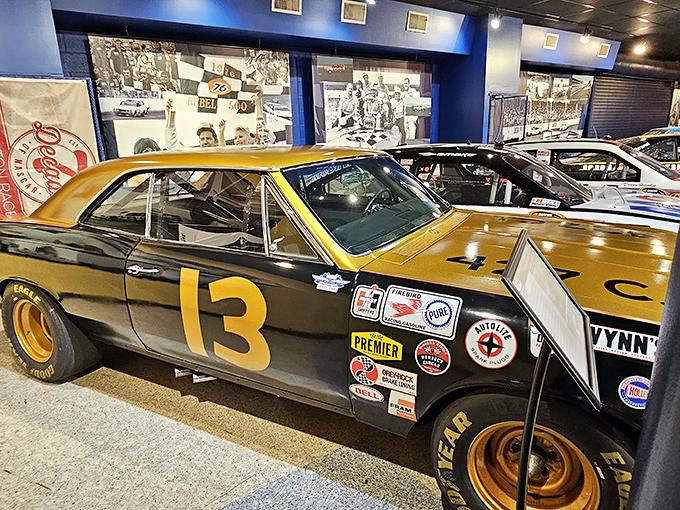 This gold and black #13 Chevelle proves superstitions don't apply when you're running 170 mph. A rolling piece of American muscle car artistry.