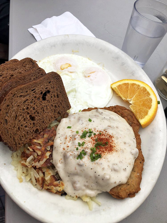 Chicken fried steak smothered in gravy so good you'll want to write home about it. Comfort food that hugs your soul from the inside.