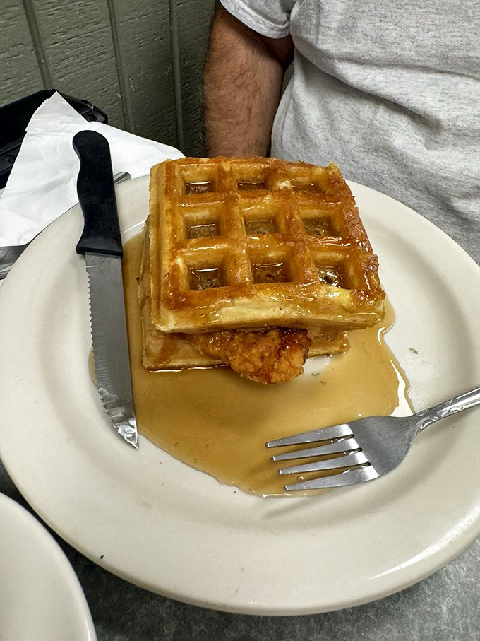 The waffle doesn't just carry that piece of fried chicken&mdash;it elevates it, creating a sweet-savory alliance that makes breakfast worth waking up for.