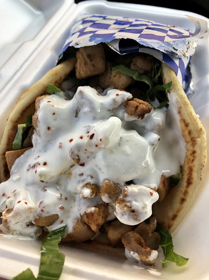 This chicken gyro isn't messing around&mdash;tender chunks of seasoned poultry tucked into a warm pita blanket with a generous tzatziki comforter.