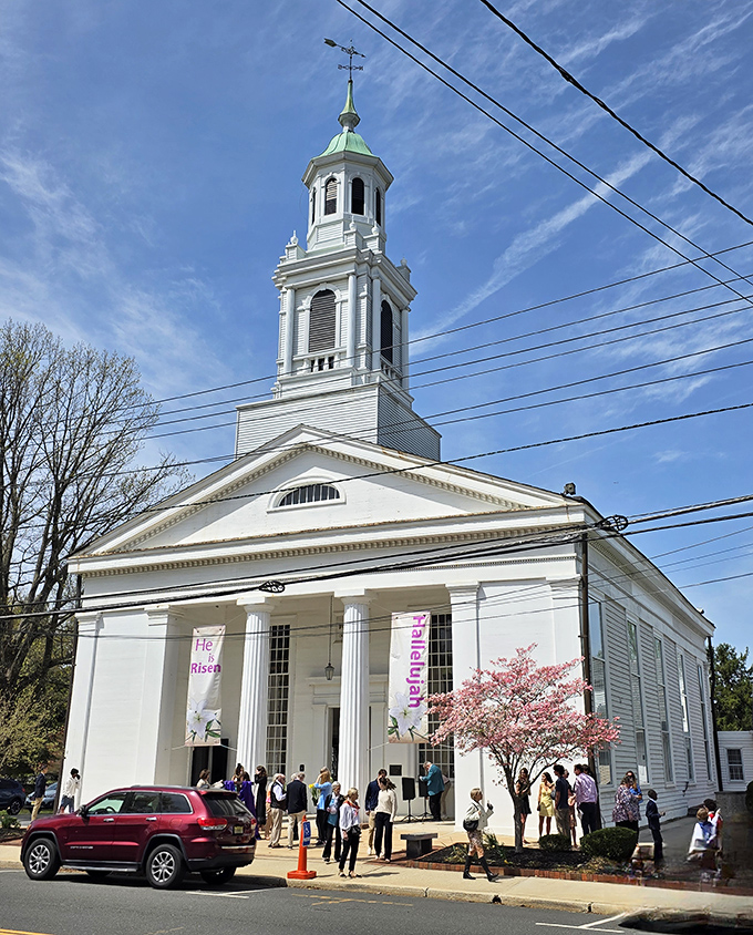 This historic white church stands as Cranbury's spiritual anchor, its steeple reaching skyward like an architectural exclamation point on Main Street.