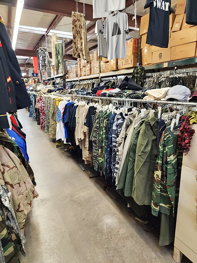 Military surplus heaven where desert camo meets urban utility. The clothing section could outfit both your camping trip and Halloween party.