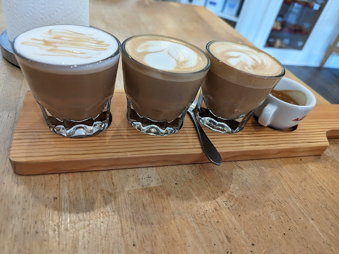 Coffee flight that makes wine tastings look positively pedestrian &ndash; tiny glasses of liquid happiness arranged with mathematical precision.