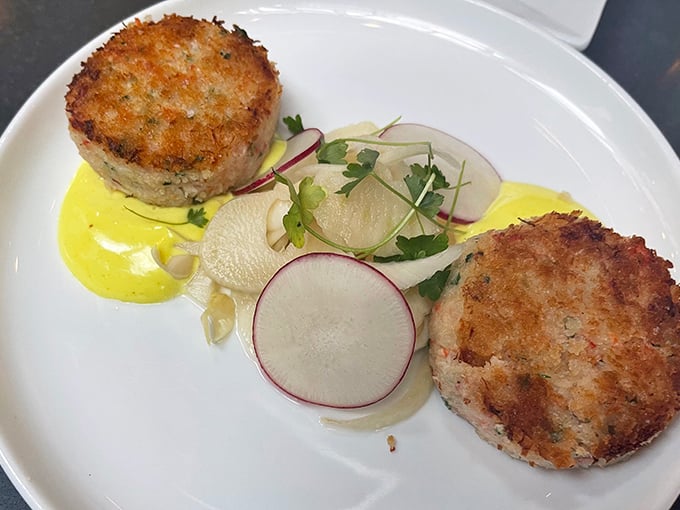 These crab cakes have more lump meat than filler&mdash;a rarity that deserves a standing ovation. The thin slices of radish add a peppery crunch that cuts through the richness.