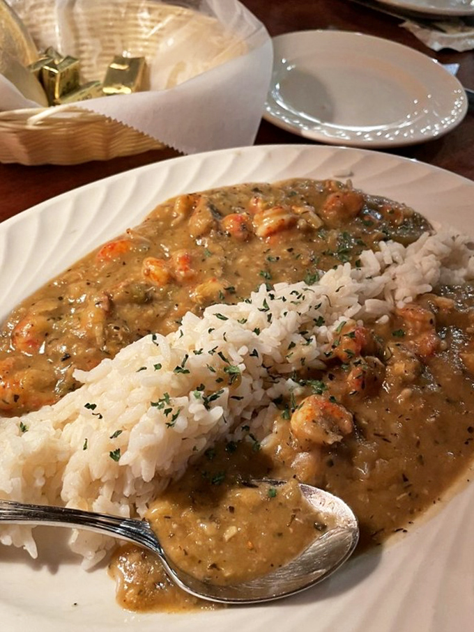 Crawfish étouffée that could make a Louisianan homesick. The velvety sauce clings lovingly to each morsel of crawfish and grain of rice.