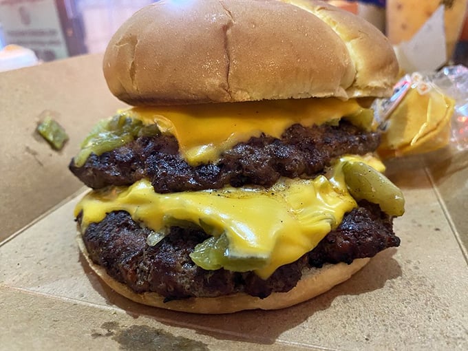 Behold the green chile cheeseburger in all its glory. Melty cheese cascading over a perfectly charred patty with Hatch chiles&mdash;New Mexico's gift to burger lovers everywhere. 