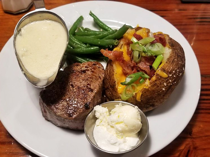 When your filet arrives with beans this vibrant and a loaded potato, it's not just dinner&mdash;it's proof that someone in the kitchen cares about your happiness.