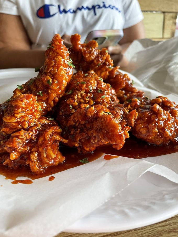 These glistening spicy tenders look like they've been dipped in the sunset. Your taste buds are about to witness a flavor supernova.
