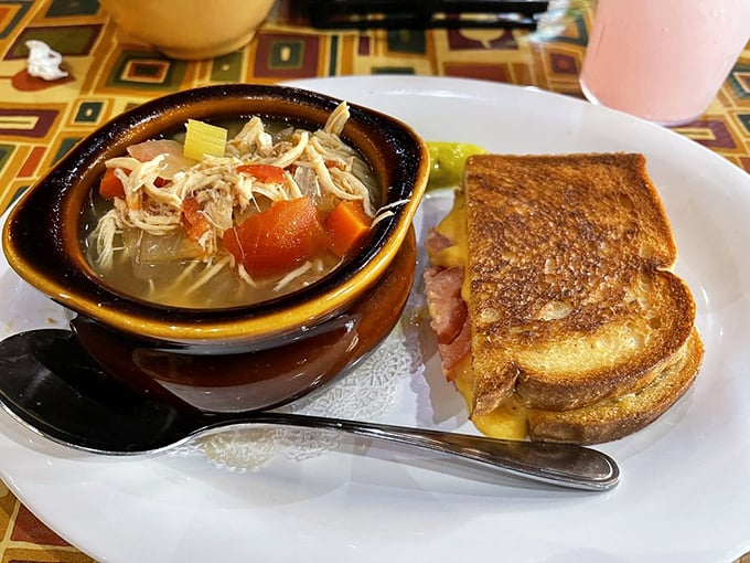 Not just soup and sandwich&mdash;it's comfort in a bowl paired with a grilled cheese that would make your childhood self weep with joy.