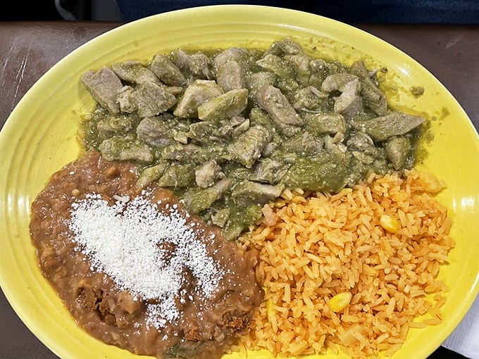 Guisado verde showcases tender pork swimming in a vibrant green sauce that would make even the most homesick Zacatecan smile with approval.