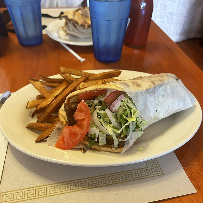 The gyro sandwich plate&mdash;where the sandwich is the main event but those golden fries are determined to steal the spotlight.