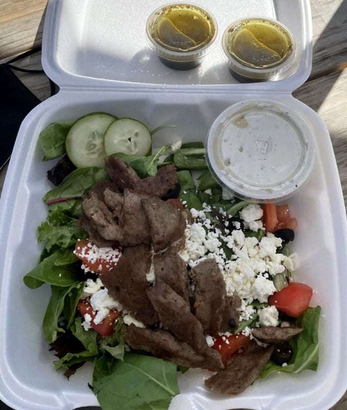 Who said salads can't be exciting? This Greek salad topped with gyro meat is the superhero of lunch options &ndash; nutritious yet indulgent.