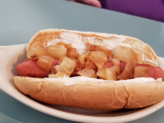 When a hot dog gets the royal treatment&mdash;crowned with caramelized onions and nestled in a perfectly toasted bun. Poetry in portable form.