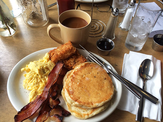 The Lumberjack breakfast &ndash; where pancakes, eggs, and bacon unite in perfect harmony like a delicious edible Beatles reunion.