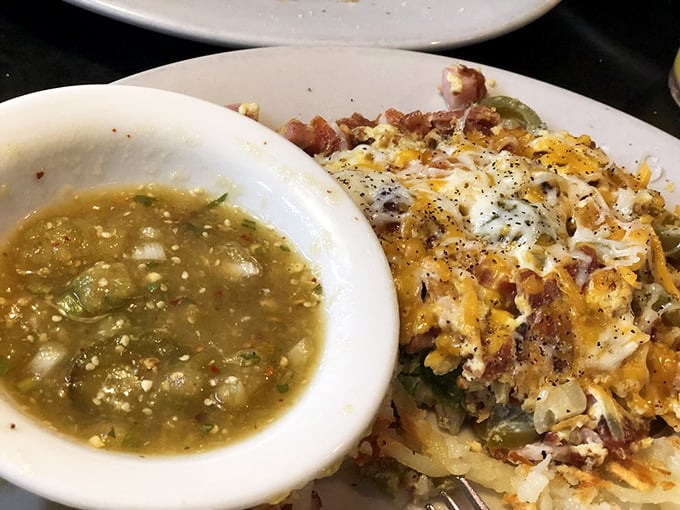 This isn't just a plate of food&mdash;it's a delicious archaeological dig through layers of hash browns, salsa verde, and melted cheese.