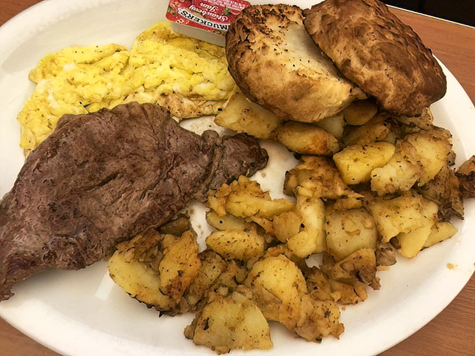 A plate that doesn't mess around &ndash; substantial steak, fluffy eggs, and home fries that make you realize potatoes were put on earth for a higher purpose.