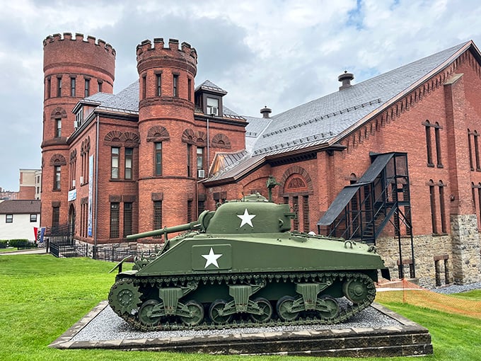 History stands guard alongside this Sherman tank, offering perspective on sacrifice without the usual museum admission fees.