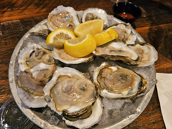 These freshly-shucked oysters, glistening on their bed of ice, make you forget you're 700 miles from the nearest ocean.