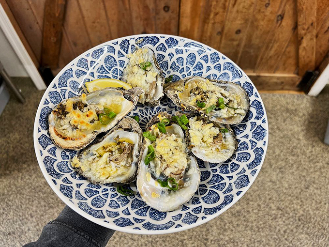 Oysters wearing their Sunday best. These bivalve beauties are dressed to impress with toppings that enhance without overwhelming.