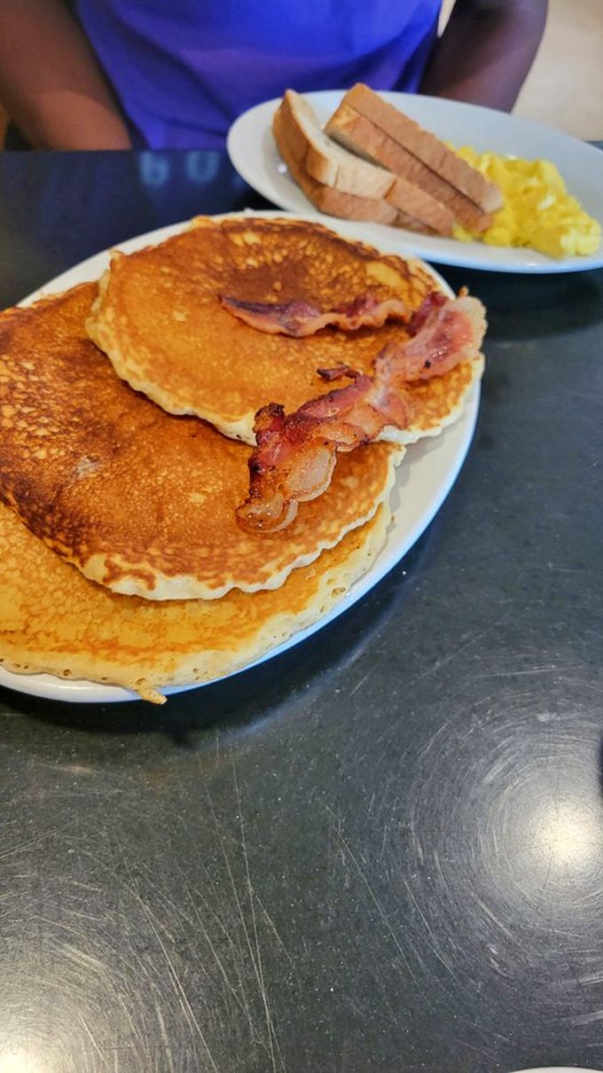 Pancakes with bacon tucked inside like a delicious surprise&mdash;the breakfast equivalent of finding money in your coat pocket.