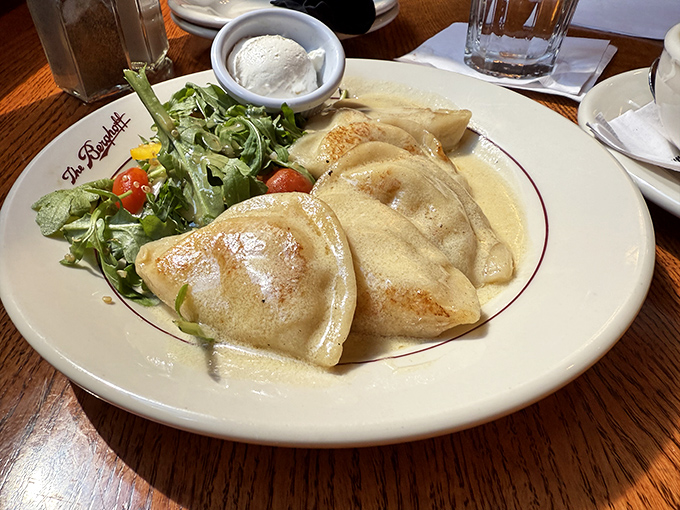 These pierogi look like they're auditioning for a food magazine cover&mdash;plump little pillows of potato perfection ready for their close-up.
