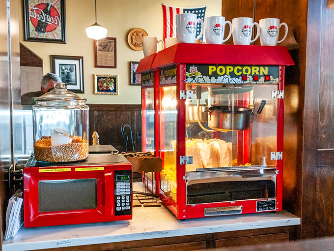Because nothing says "I'm not counting calories today" like having popcorn readily available when you finish your ice cream. Strategic brilliance.