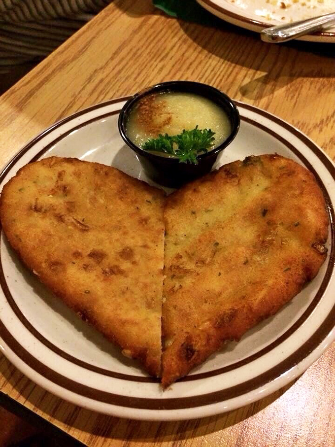 Potato pancakes shaped like a heart&mdash;because nothing says "I love you" like fried potatoes done right.