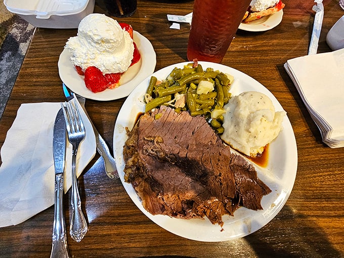 The roast beef's tenderness would make a therapist jealous &ndash; breaking down barriers with the gentlest touch. Those strawberry shortcakes aren't just dessert; they're motivation.