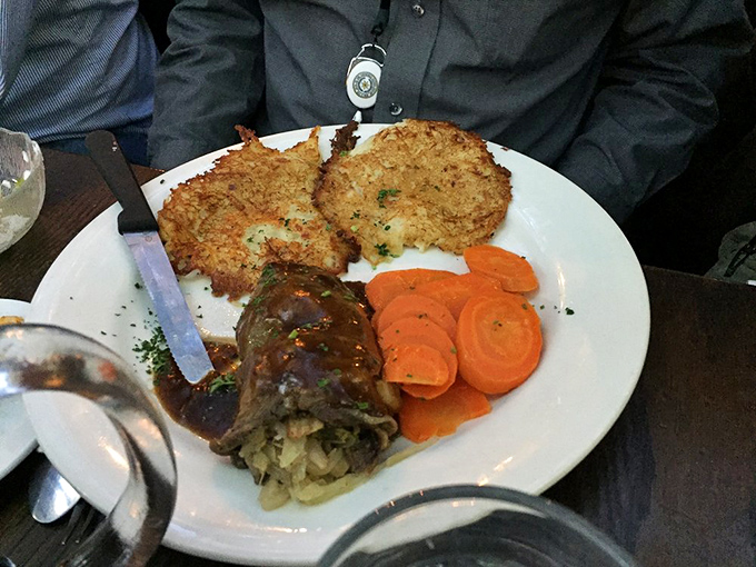 Rouladen: beef wrapped around pickles and onions, proving that the best gifts come in thinly-pounded packages.