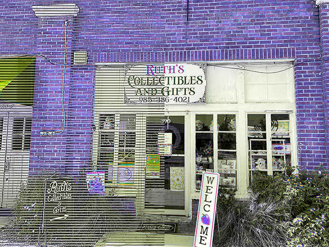 Ruth's Collectibles' distinctive purple façade stands out among Ponchatoula's brick buildings—like finding an amethyst in a jewelry box full of rubies.