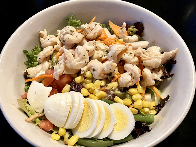 This isn't just a salad&mdash;it's a seafood celebration. Plump shrimp perched atop fresh greens with hard-boiled eggs standing by as tasty witnesses.