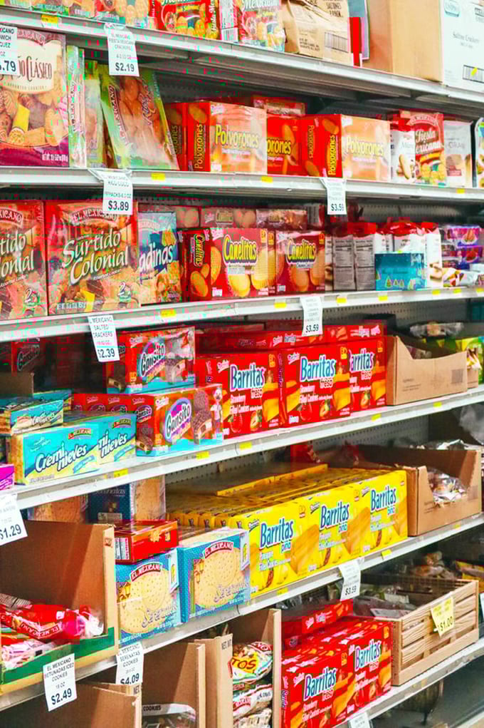 International snack aisle: where your taste buds can travel to Mexico without the airfare. Polvorones and Barritas await your adventurous palate.
