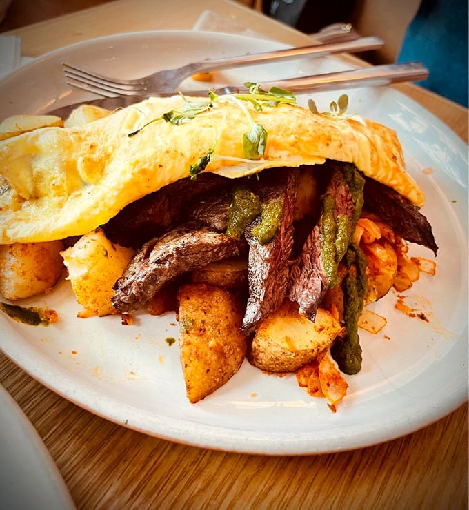 This steak and eggs situation is the breakfast equivalent of showing up to a casual Friday in a tuxedo&mdash;dramatically overdressed and absolutely worth it.