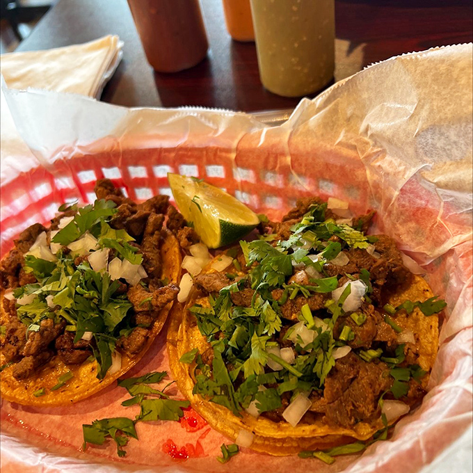 These steak tacos arrive looking like they just posed for a food magazine cover shoot. The lime wedge isn't garnish&mdash;it's the perfect finishing touch.