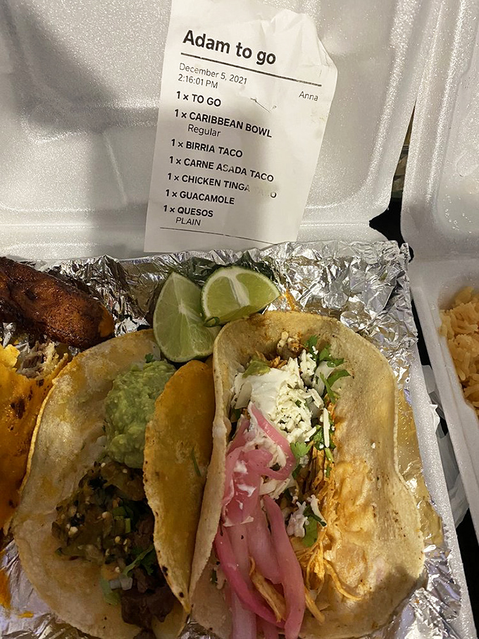 Even BIRRITACO's takeout game is strong—these perfectly packaged tacos prove good things come in styrofoam containers too.