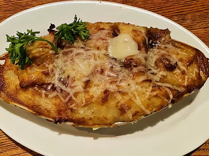 This dish comes with its own side of beef stew, because at Pine Cone, "just enough" isn't in their vocabulary.