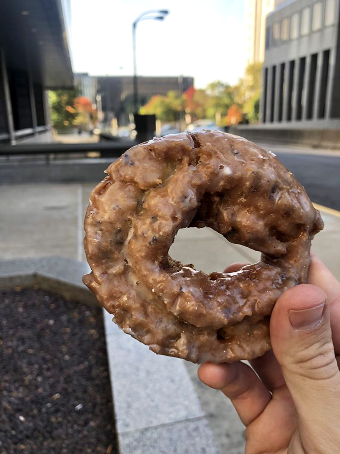 This old-fashioned donut, caught mid-commute in downtown St. Louis, offers the perfect balance of glaze and cake that deserves its own monument by the Arch.