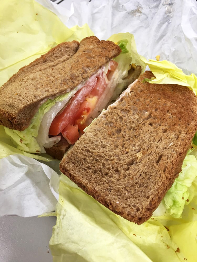 This turkey sandwich on wheat isn't trying to win a beauty pageant, but it's definitely winning the "lunch you'll think about tomorrow" contest.