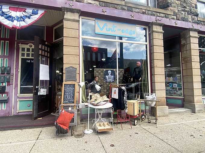 Vint-Edge displays its treasures right on the sidewalk, like a yard sale thrown by someone with impeccable taste and a time machine.