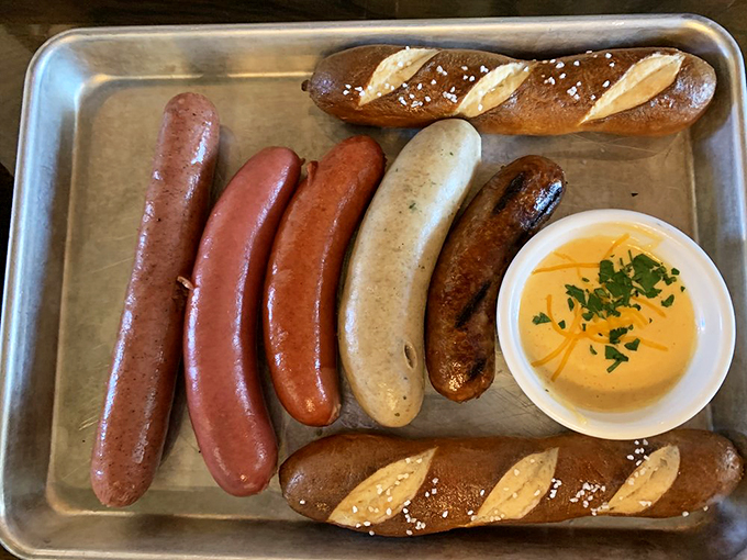 A sausage party everyone wants an invitation to. This wurst wonderland with pretzel bookends is German comfort food at its most comforting.