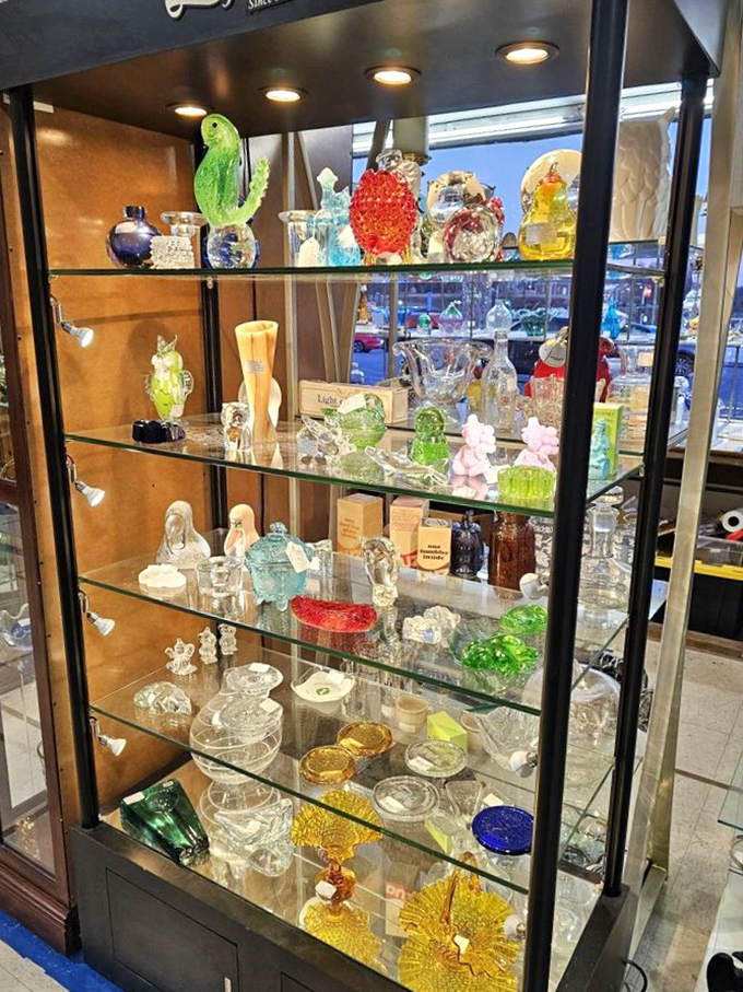 Sunlight dances through vintage glass treasures, creating a kaleidoscope of colors that would make any windowsill sing.