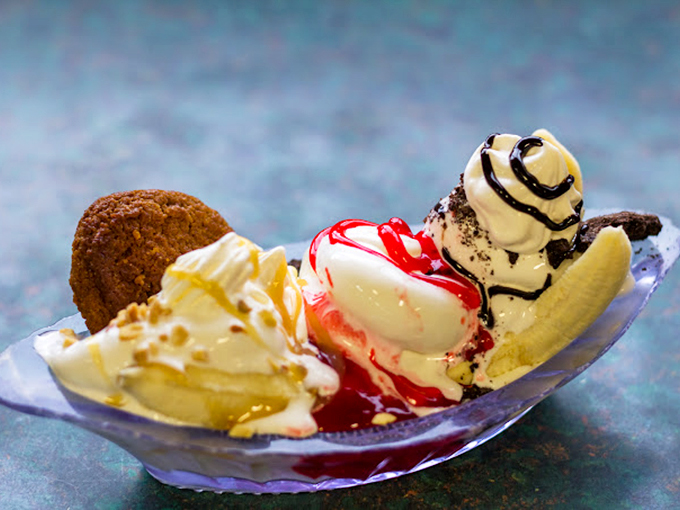 This banana split isn't just dessert&mdash;it's a monument to excess, a sweet symphony of ice cream, fruit, and toppings that demands to be photographed before devoured.