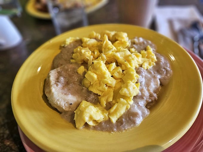 Biscuits and gravy with scrambled eggs&mdash;comfort food so authentic it could make your grandmother slightly jealous and definitely proud.